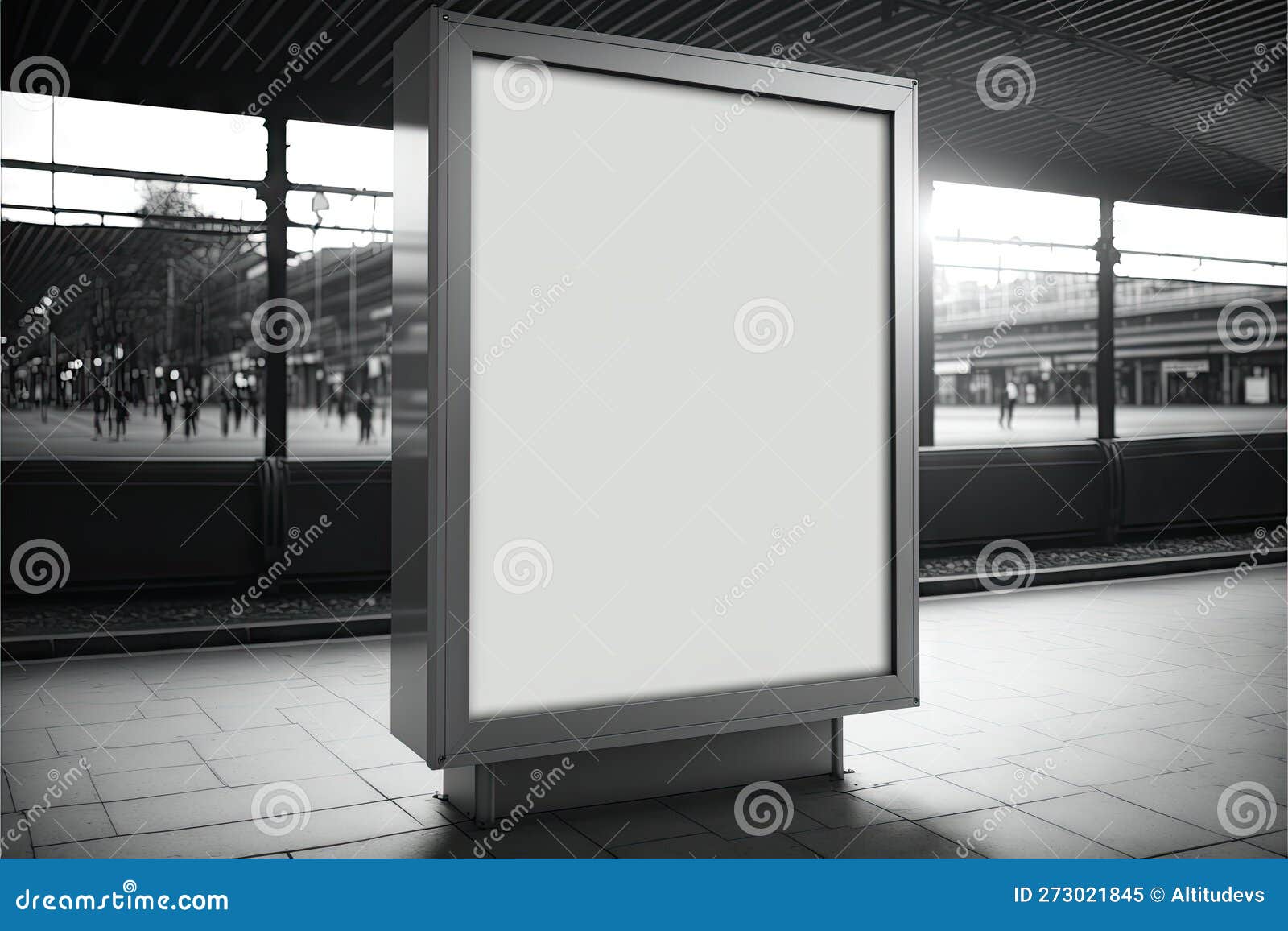 Vertical Small Blank Billboard Mockup Standing on Platform of Station ...