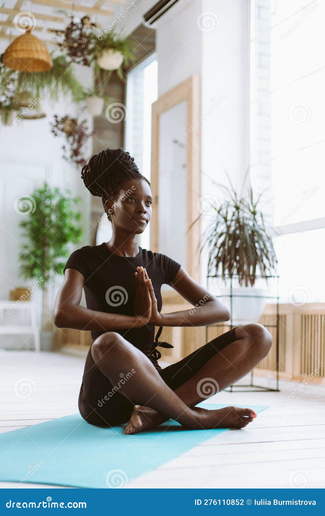 Vertical Smiling And Spiritual Multicultural Woman With Hands In