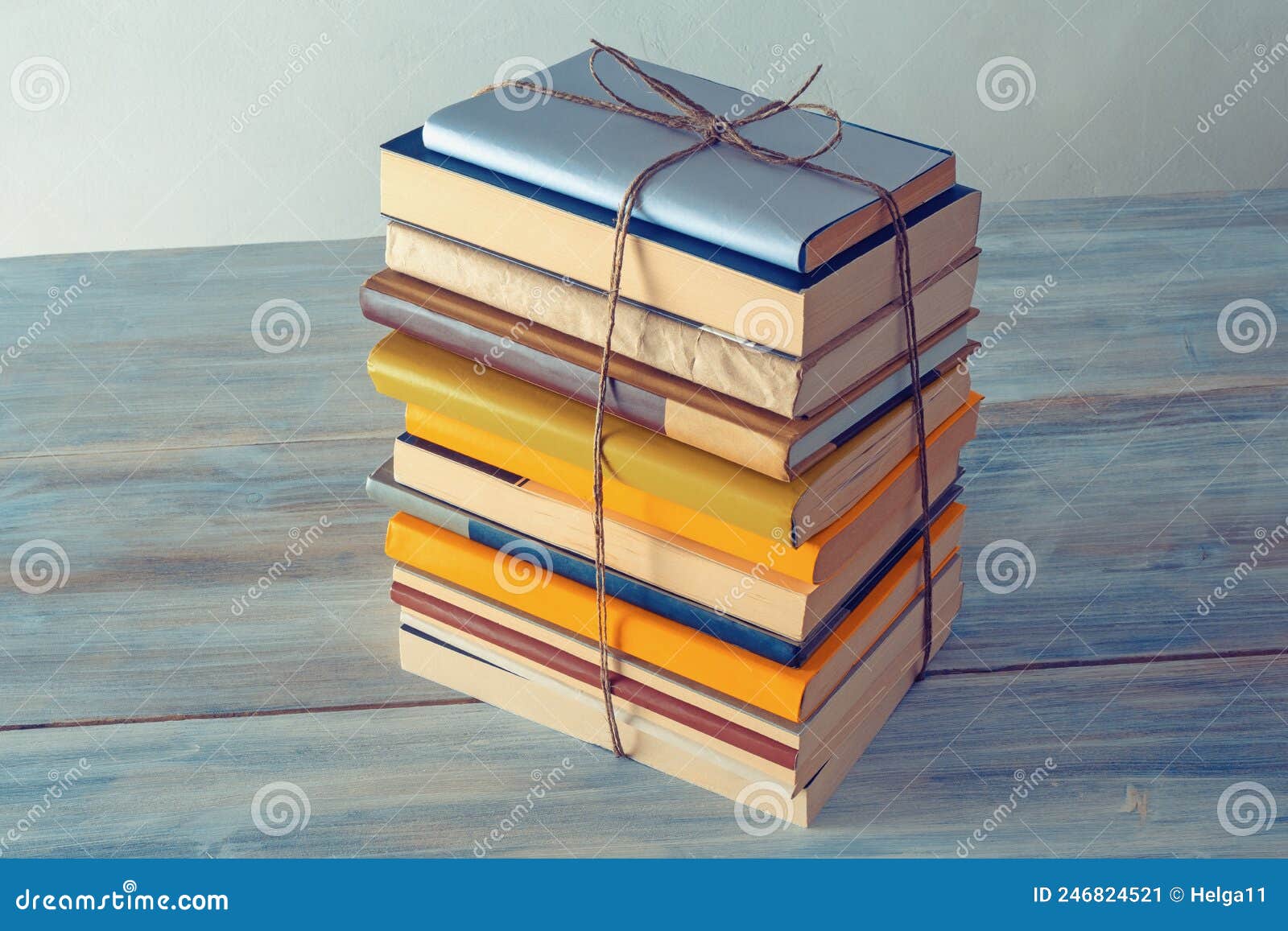 Vertical Stack of Books Tied with Rope. Copy Space Stock Image - Image ...
