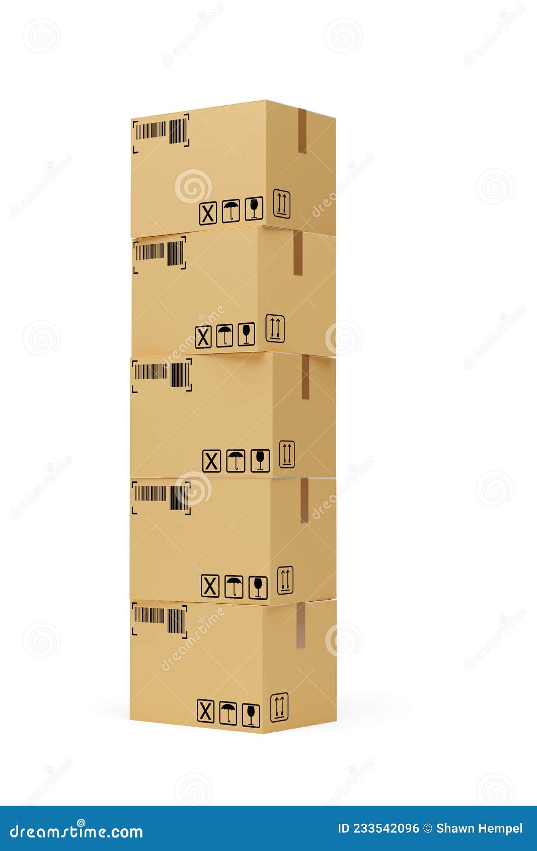 Vertical Stack of Carton Cardboard Boxes Over White Background, Freight ...