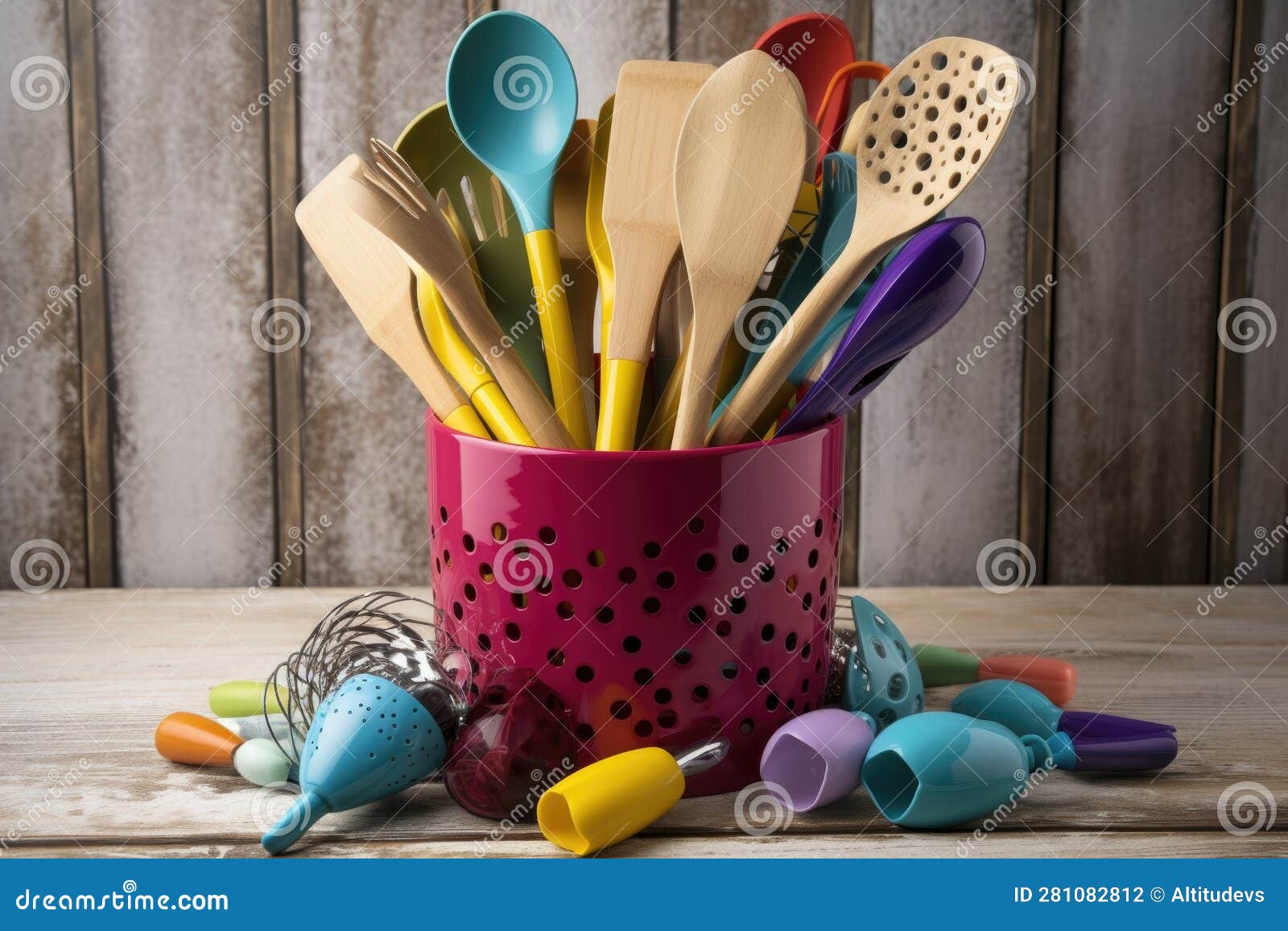 A Vertical Stack of Cooking Utensils with a Variety of Colors and ...