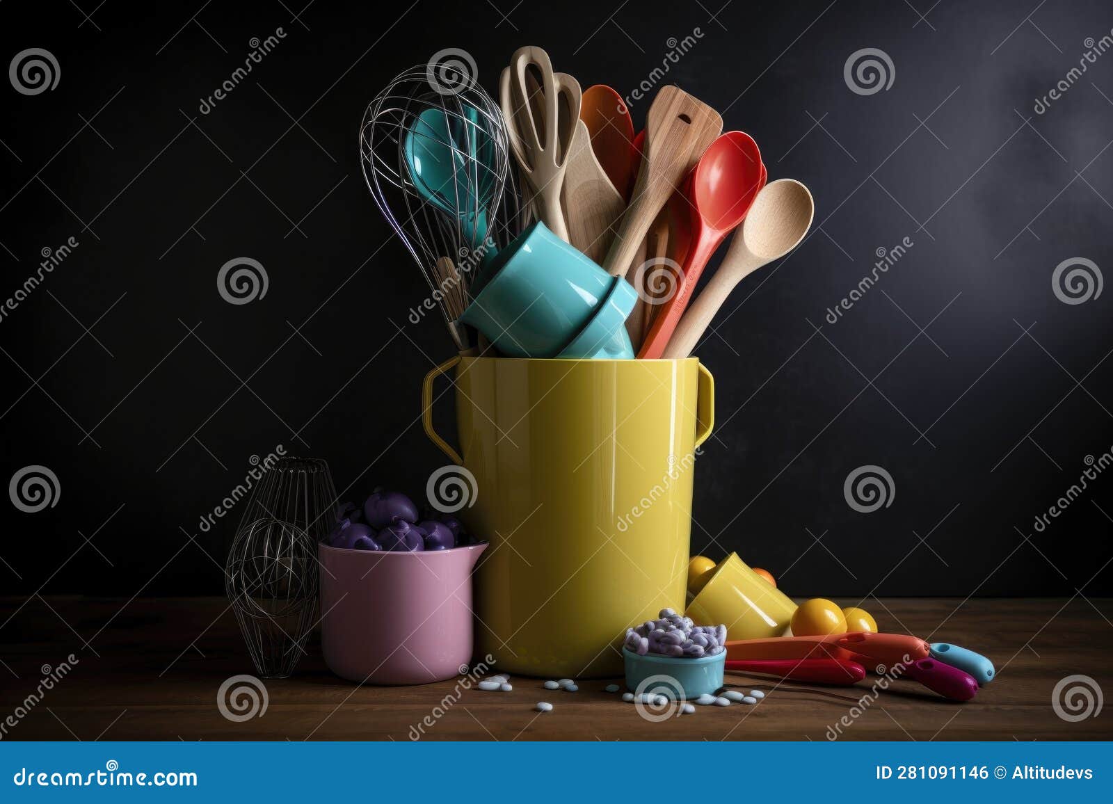 A Vertical Stack of Cooking Utensils with a Variety of Colors and ...