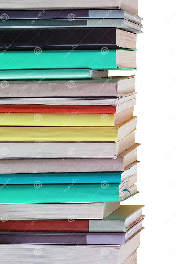 Vertical Stack of Different Colorful Books on White Background Stock ...
