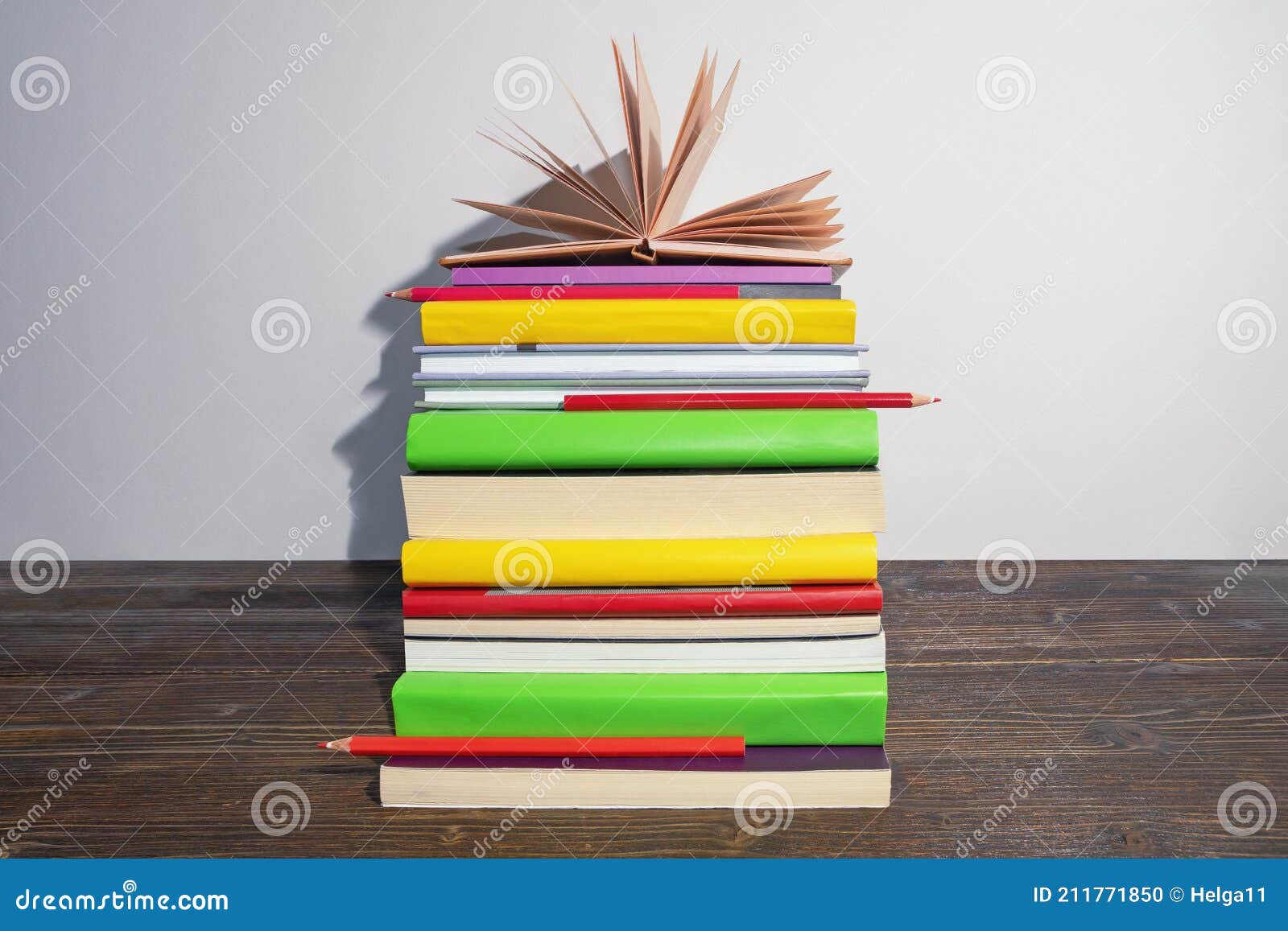 Vertical Stack of Different Multi-colored Books. Copy Space Stock Photo ...