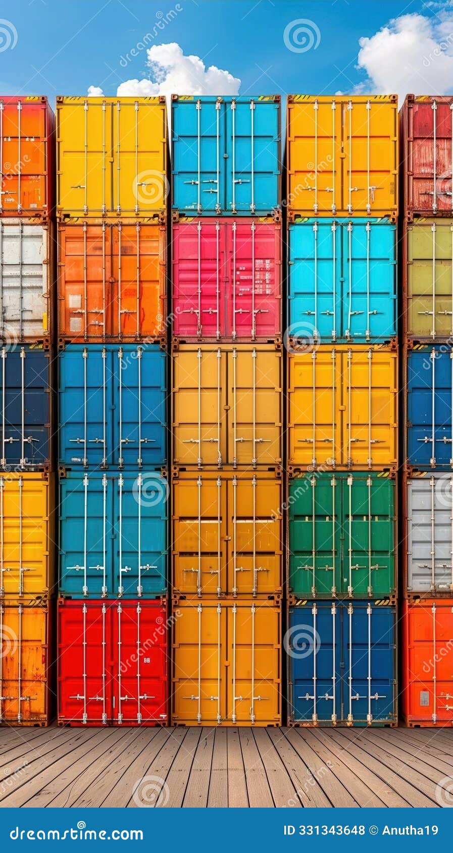 A Vertical Stack of Multicolored Cargo Containers Set Against a Clear ...