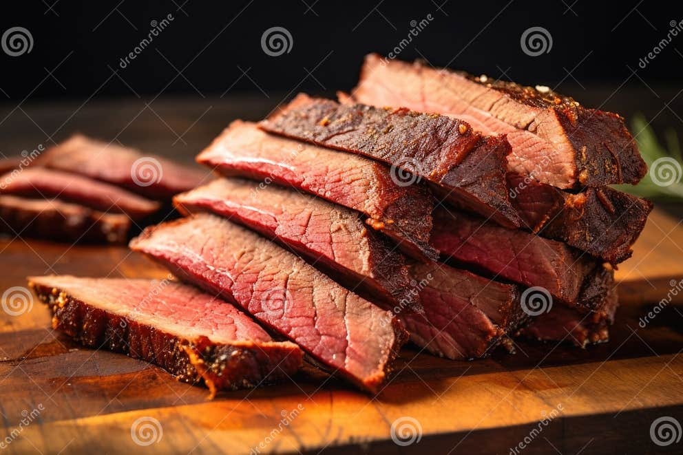 Vertical Stack of Smoked Beef Brisket Slices Stock Image - Image of ...