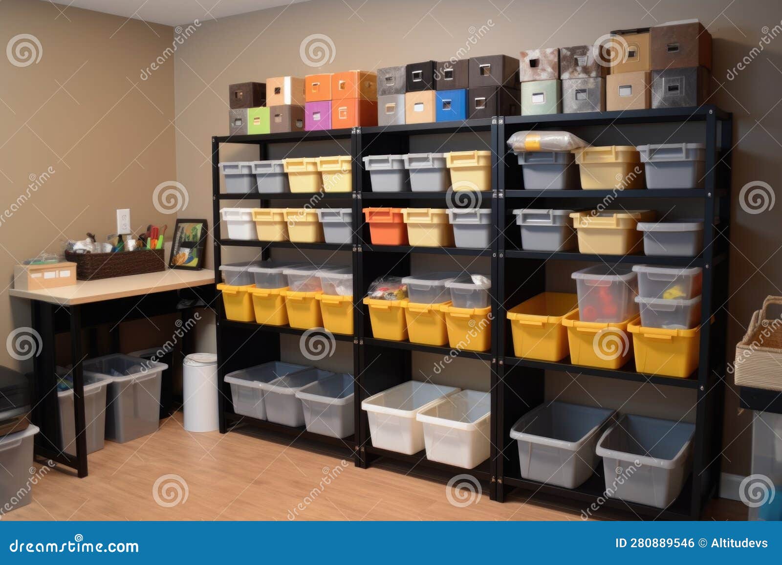 Vertical Storage Solution, with Bins and Boxes Organized in a Neat and ...