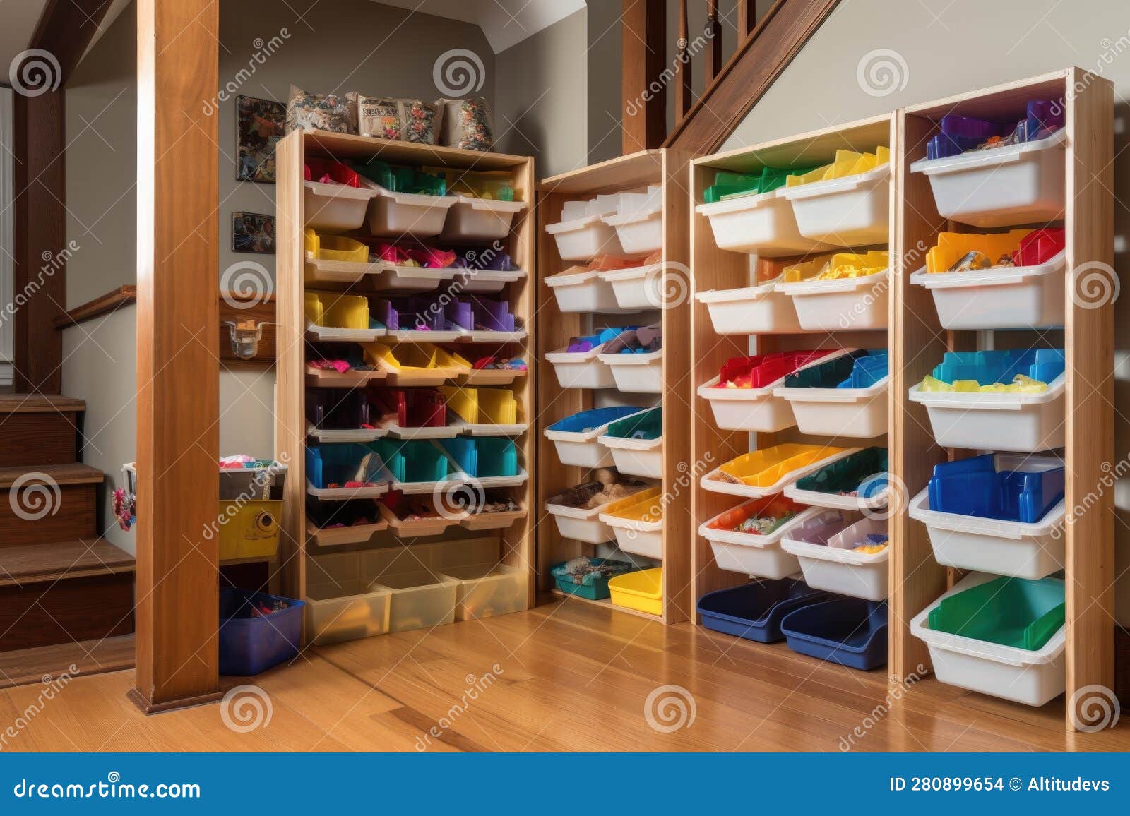 Vertical Storage Solution, with Bins and Boxes Organized in a Neat and ...