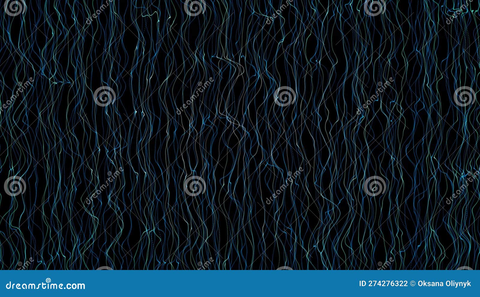 A Vertical Stream of Blue Wriggling Threads on a Black Background ...
