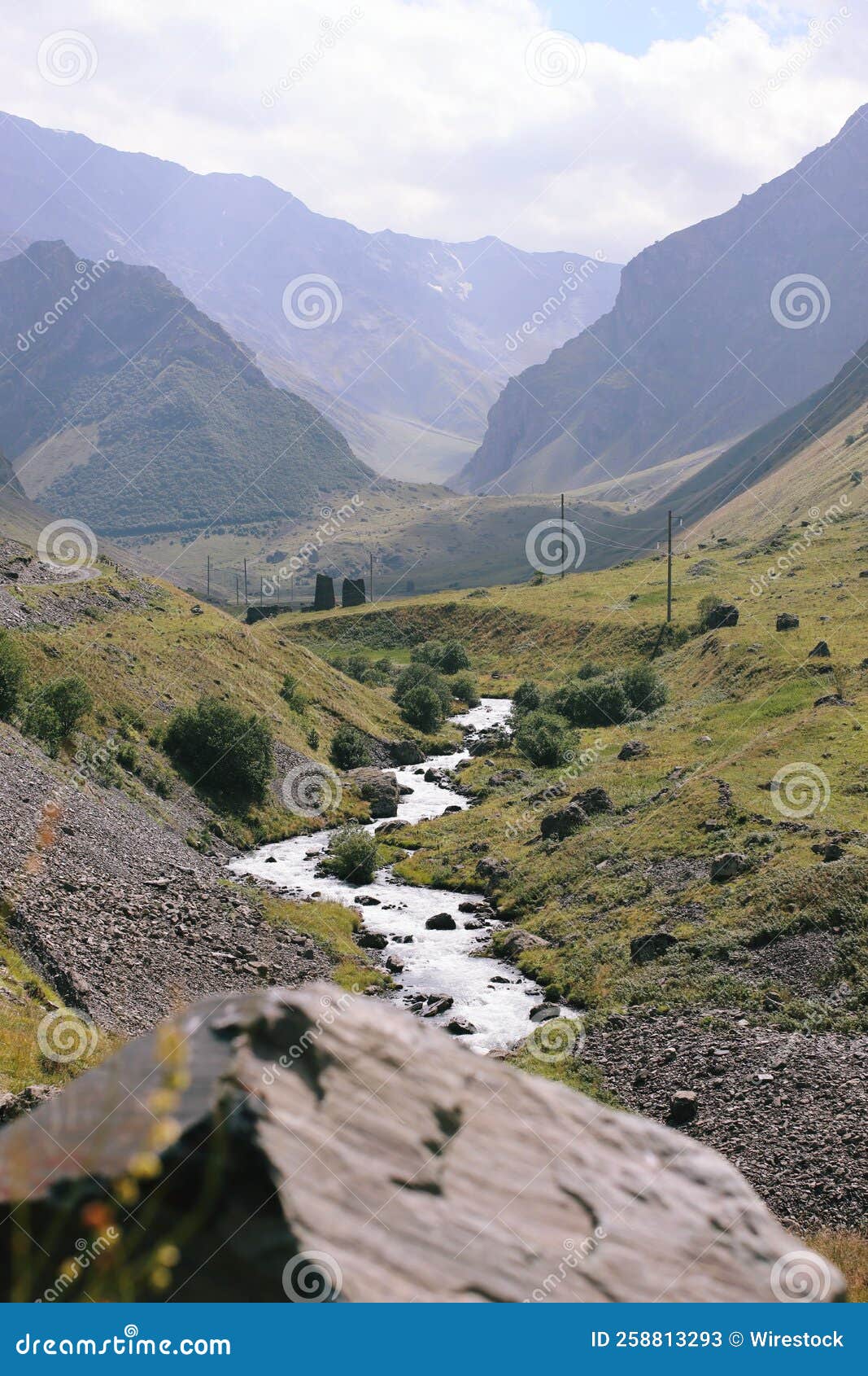 Vertical of a Stream Flowing through a Valley. Stock Image - Image of ...