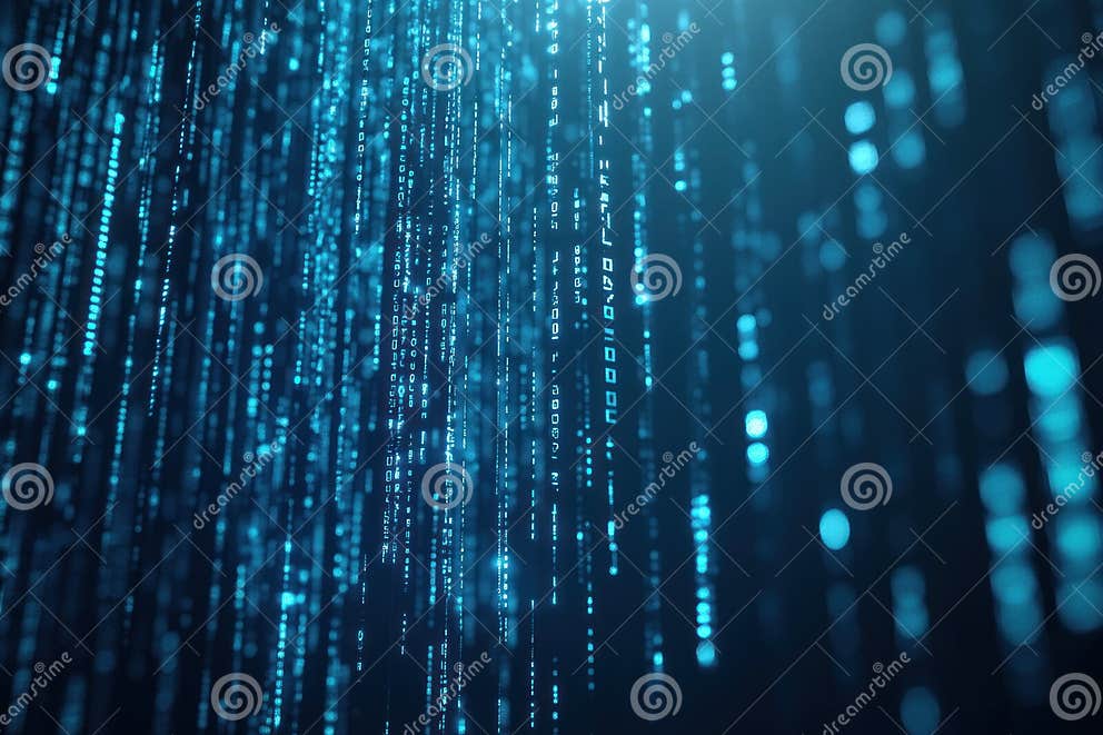 Vertical Streams of Glowing Binary Code in Blue Hues Creating a Sci-fi ...