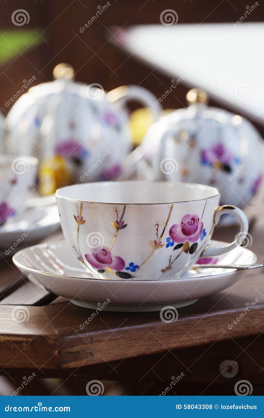 Vertical Tea Set on Terrace Stock Photo - Image of drink, fragility ...