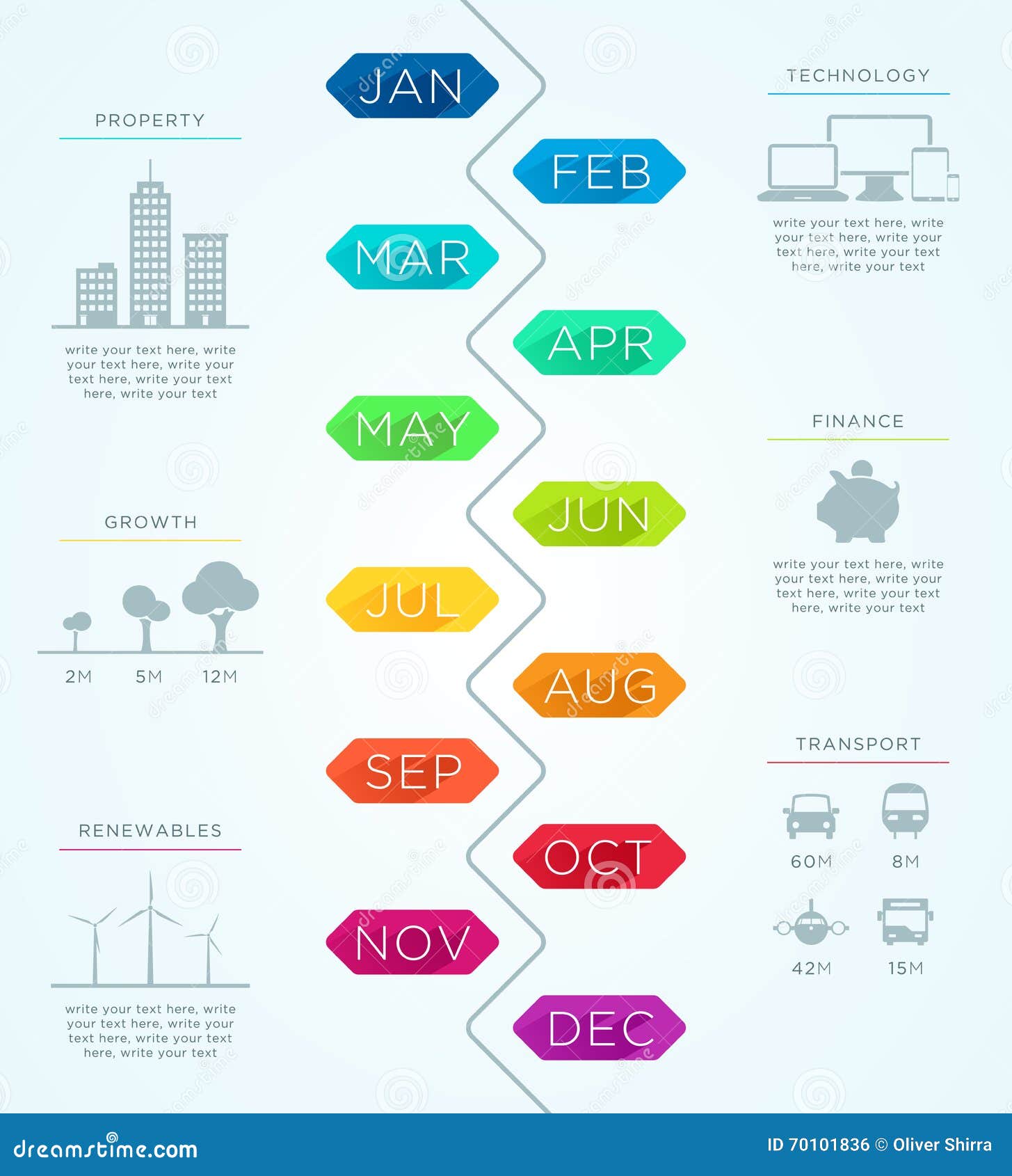 Vertical Time Line January To December Vector Infographic Stock Vector ...