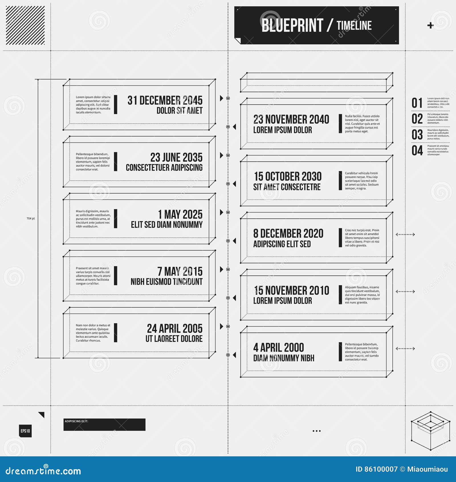 Vertical Timeline Template in Draft Style Stock Vector - Illustration ...