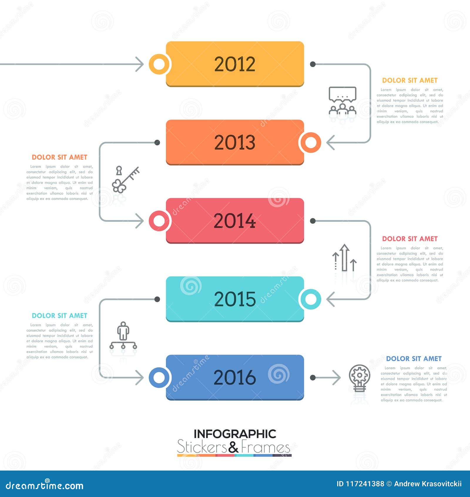 Vertical Timeline. Year Indication Inside Five Rectangular Elements ...