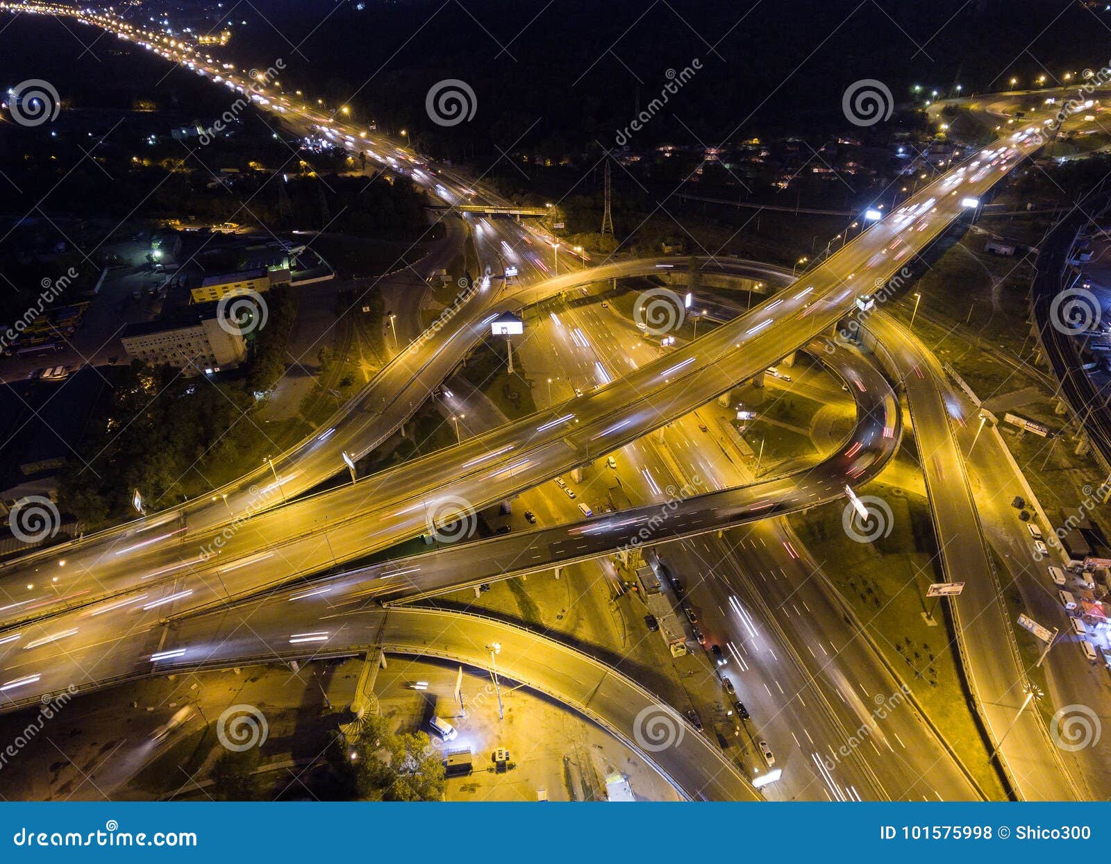 Vertical Top Down Aerial View of Traffic on Freeway Interchange at ...