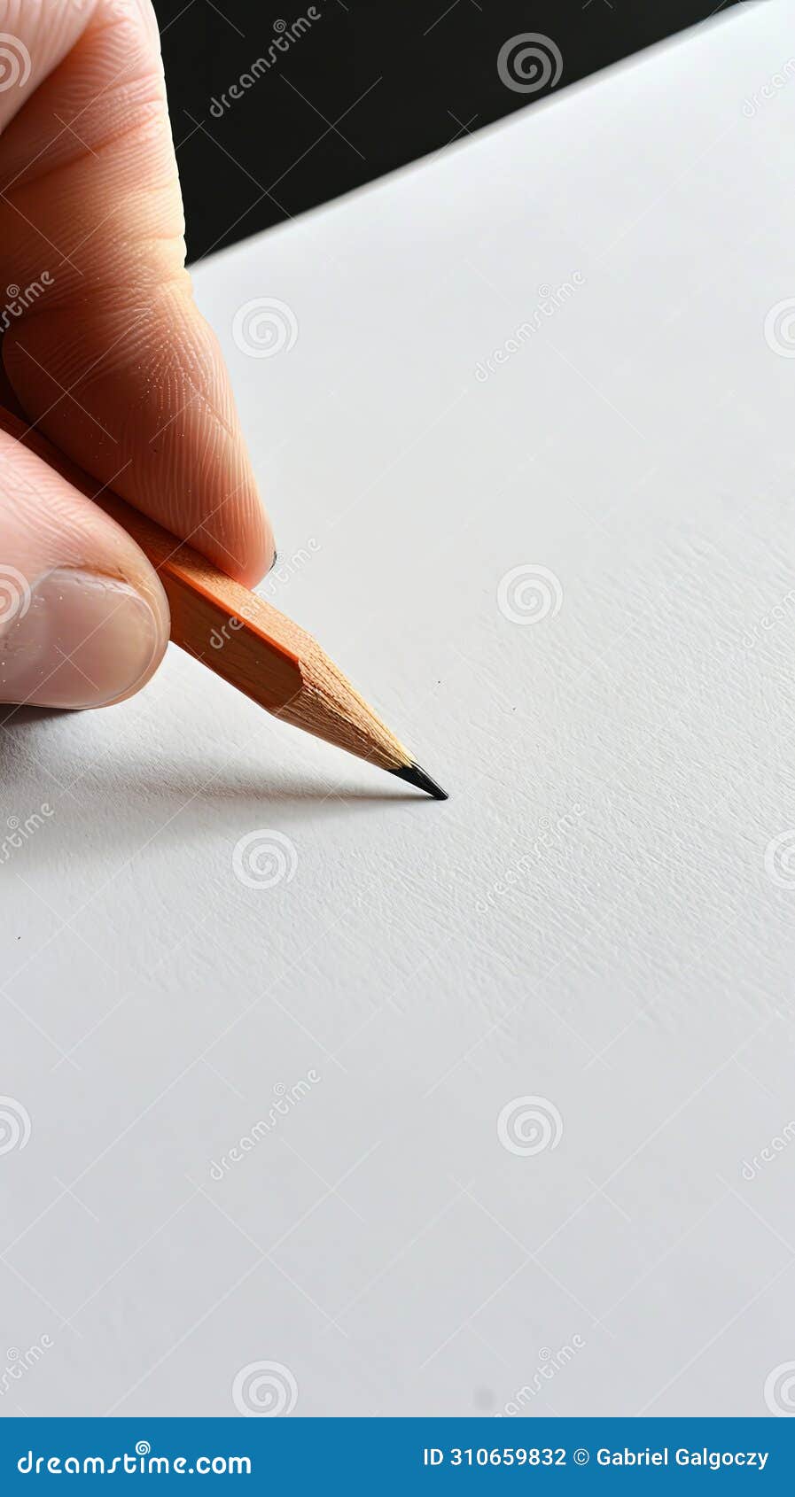 Vertical Top Down View of Hand Holding Pen Drawing on White Paper Stock ...