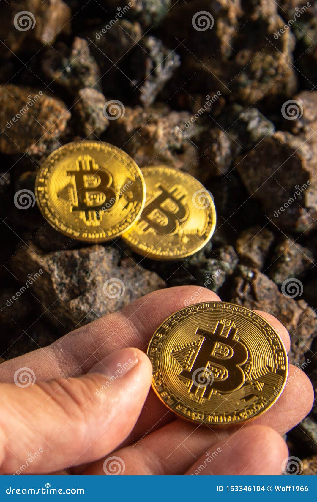 Vertical Top View of a Close-up of a Bitcoin Stack of Gold Coins ...