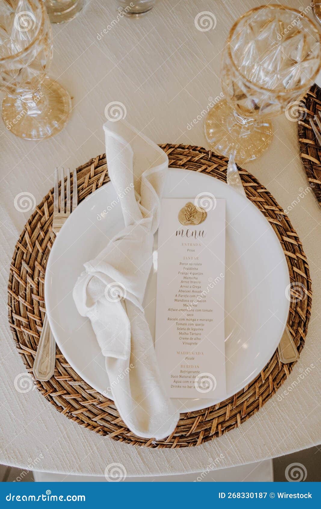 Vertical Top View of a Custom Small Menu on a Plate with a Folded ...