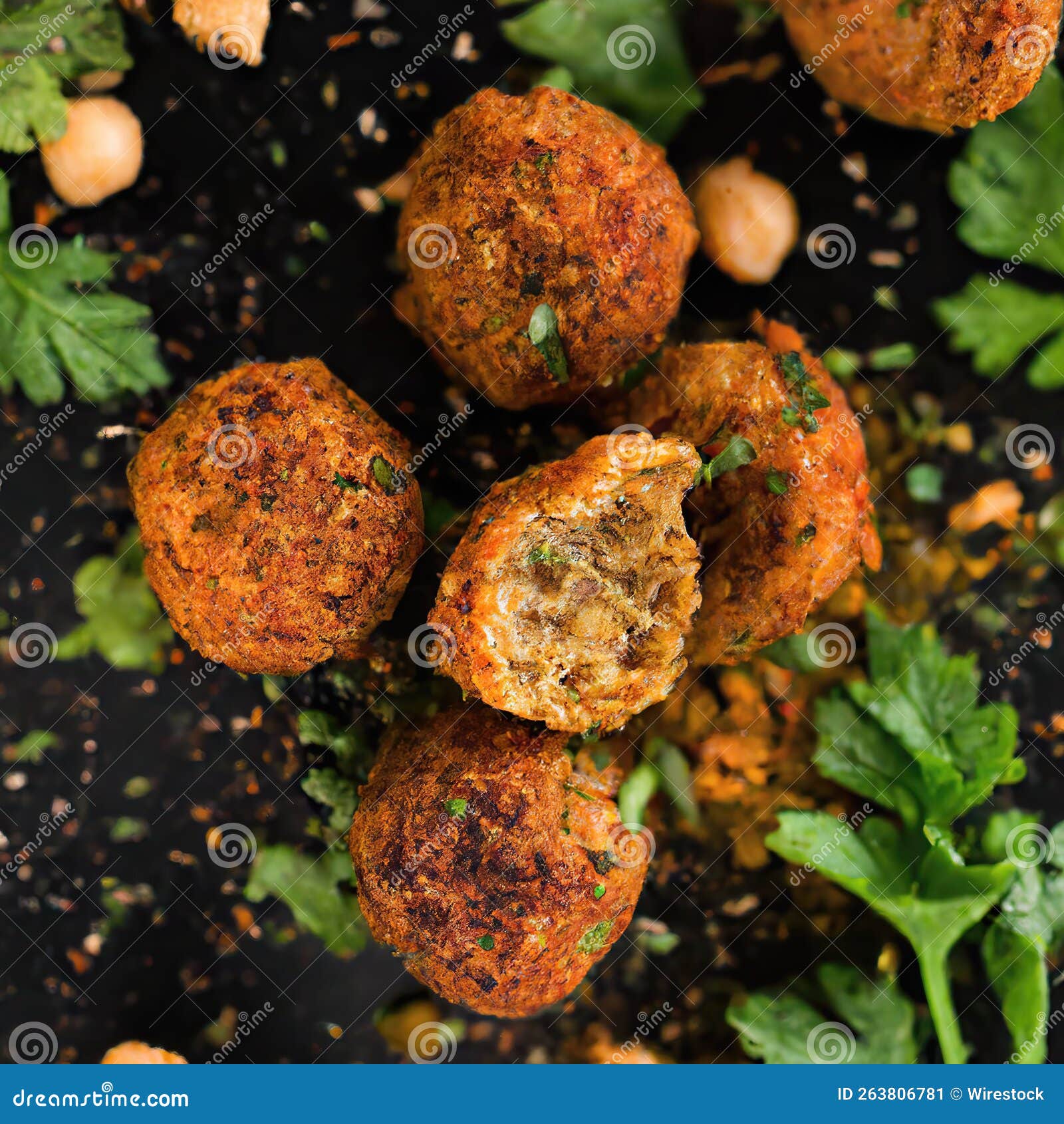 Vertical Top View of Falafel Deep Fried Dish on a Black Background ...