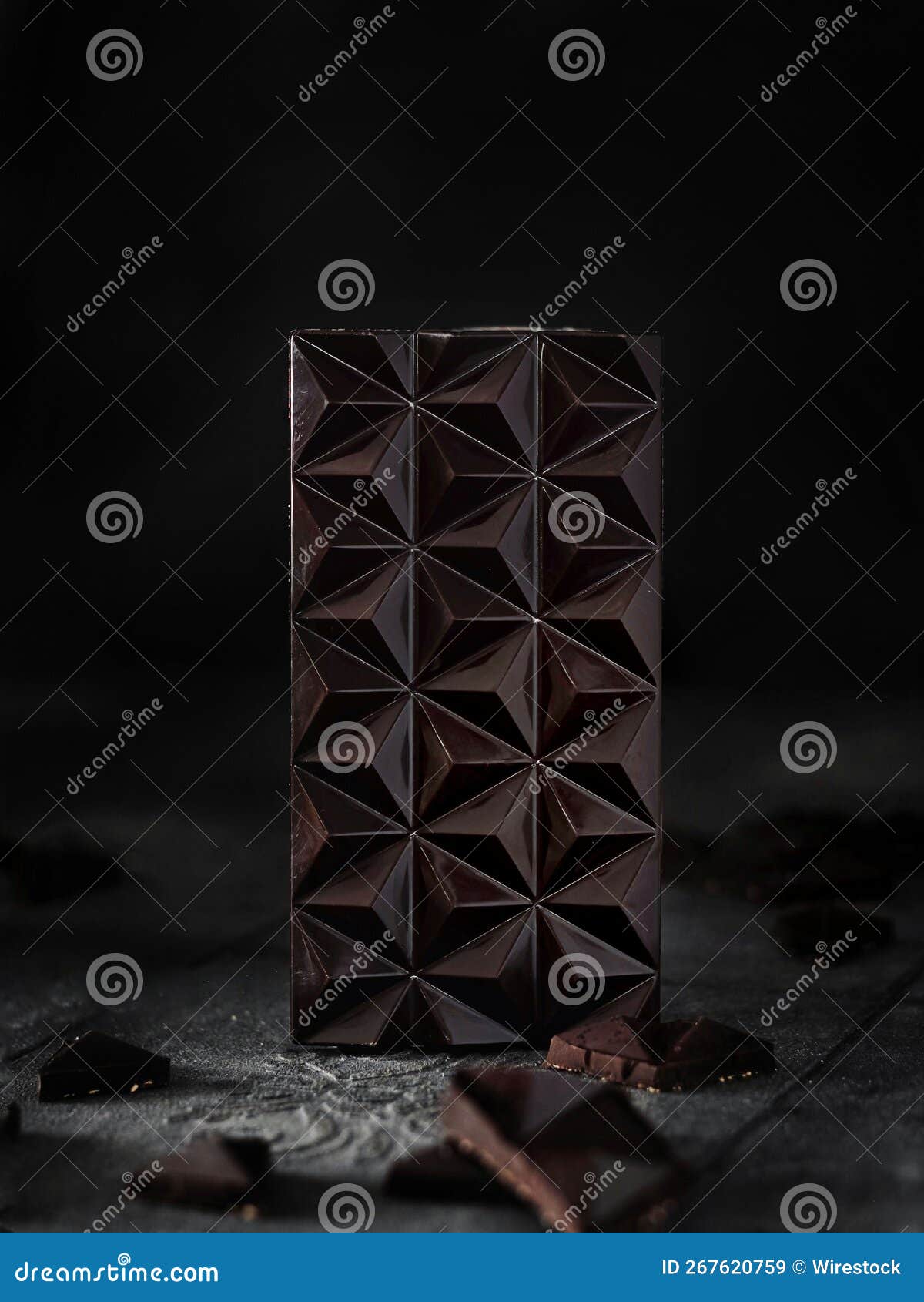 Vertical Top View of a Gourmet Dark Chocolate Bar with a Triangular ...