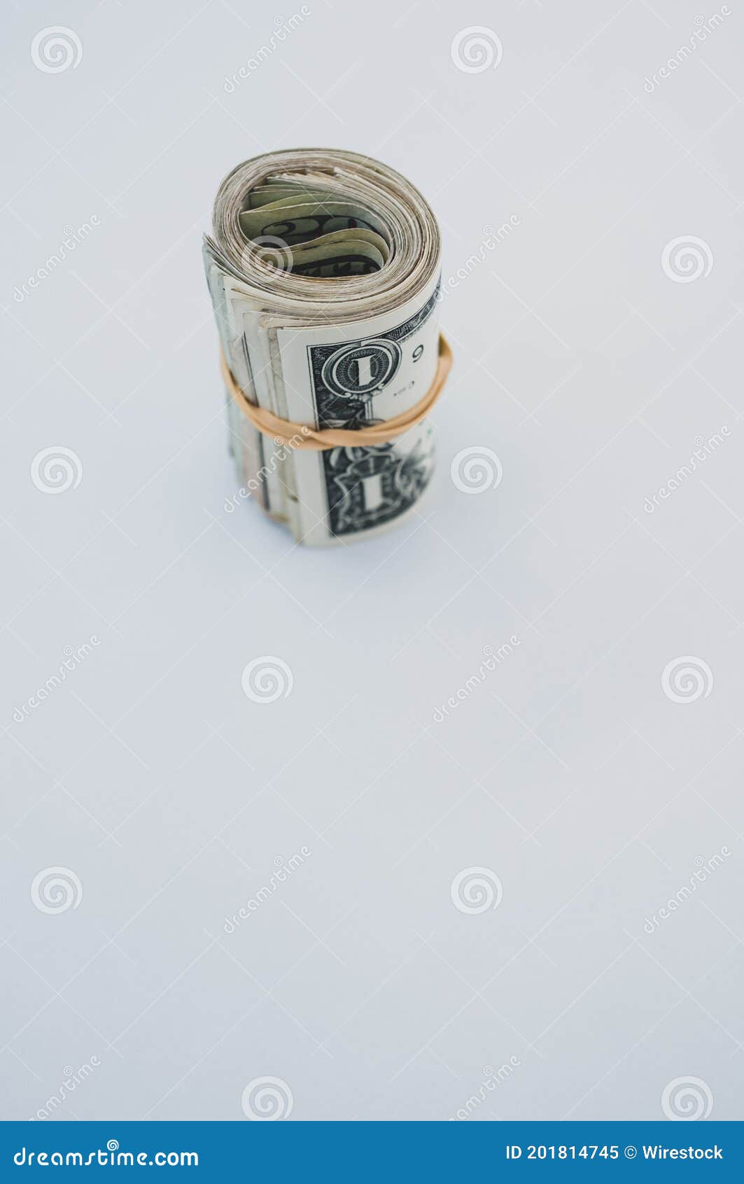 Vertical Top View Shot a Bundle of Rolled American Banknotes Isolated ...