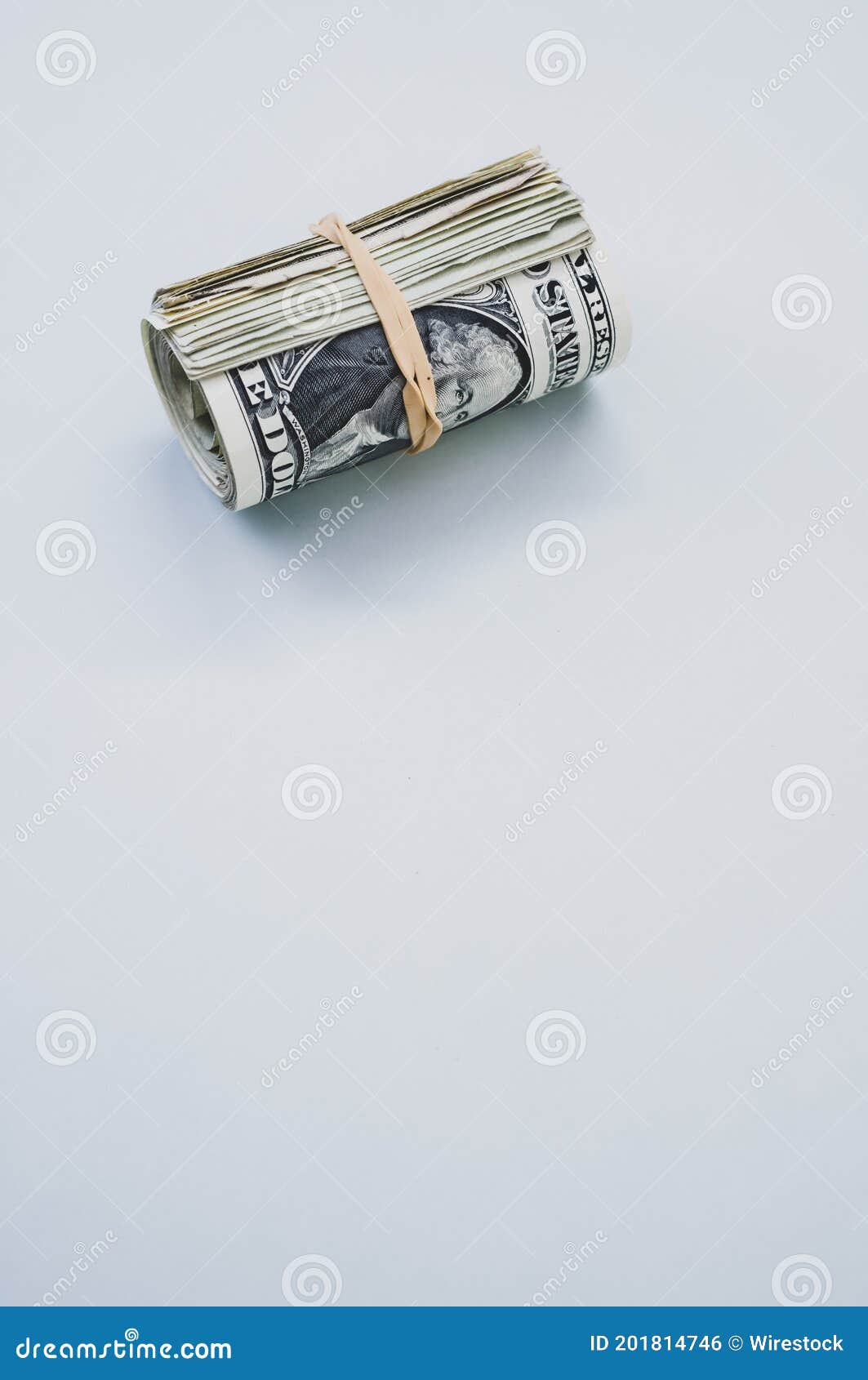 Vertical Top View Shot a Bundle of Rolled American Banknotes Isolated ...