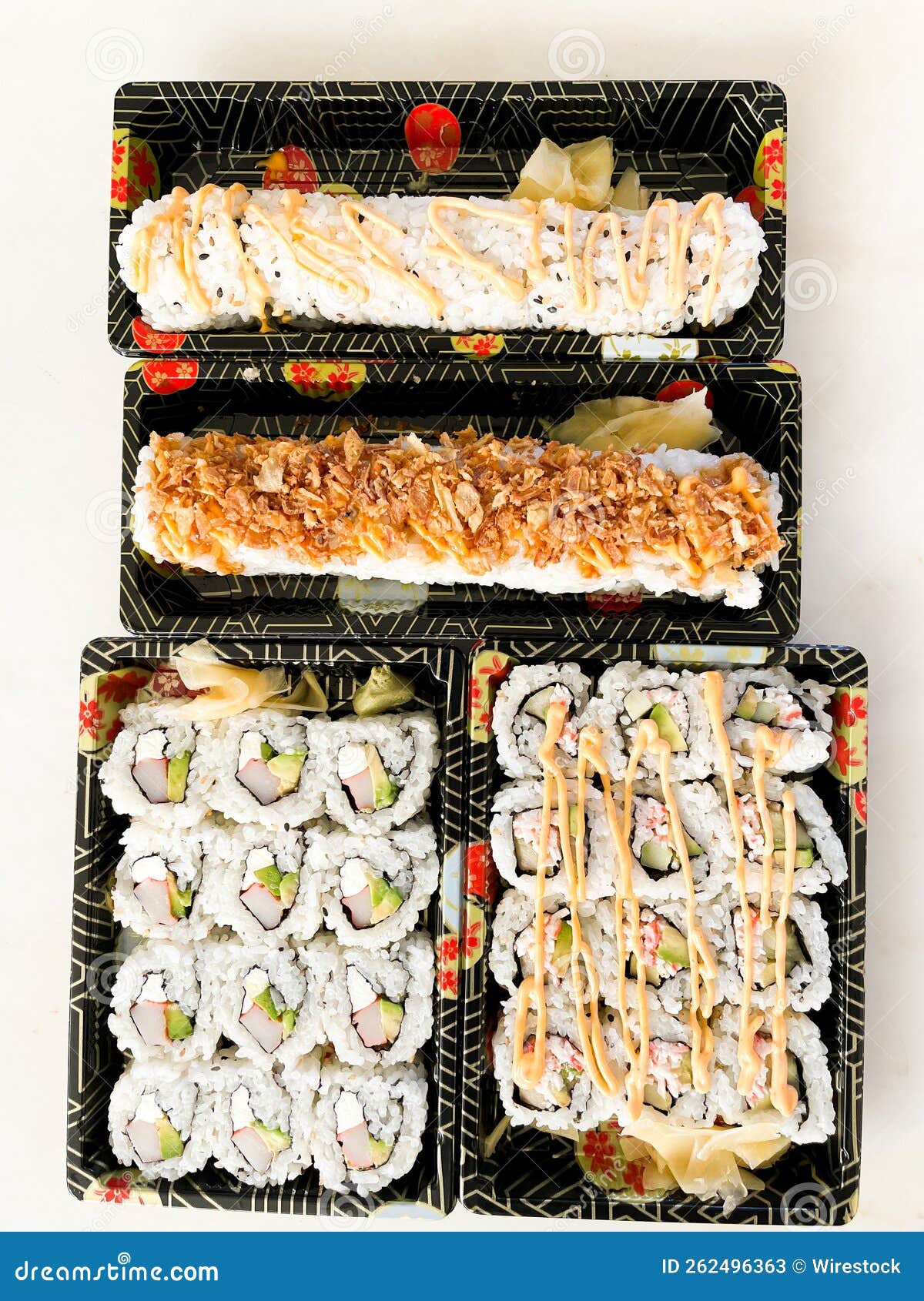 Vertical Top View of Sushi Sets Stock Image - Image of japanese, maki ...