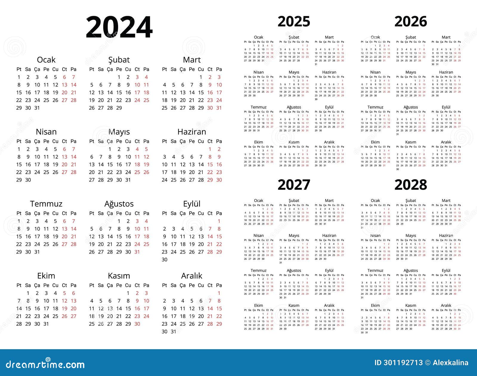 2024 Turkish Calendar. Printable, Editable Vector Illustration For ...