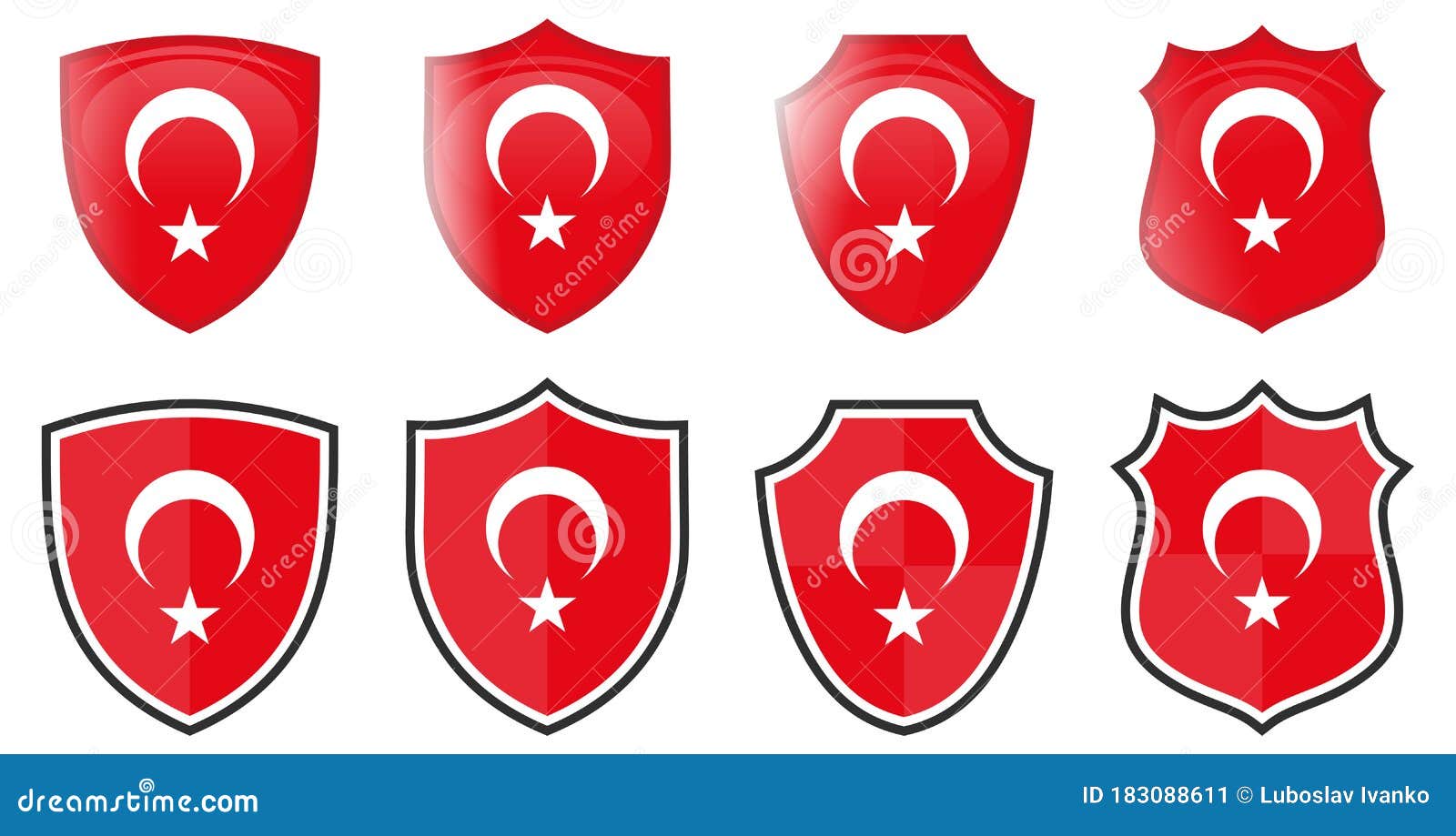 Vertical Turkish Flag in Shield Shape, Four 3d and Simple Versions ...