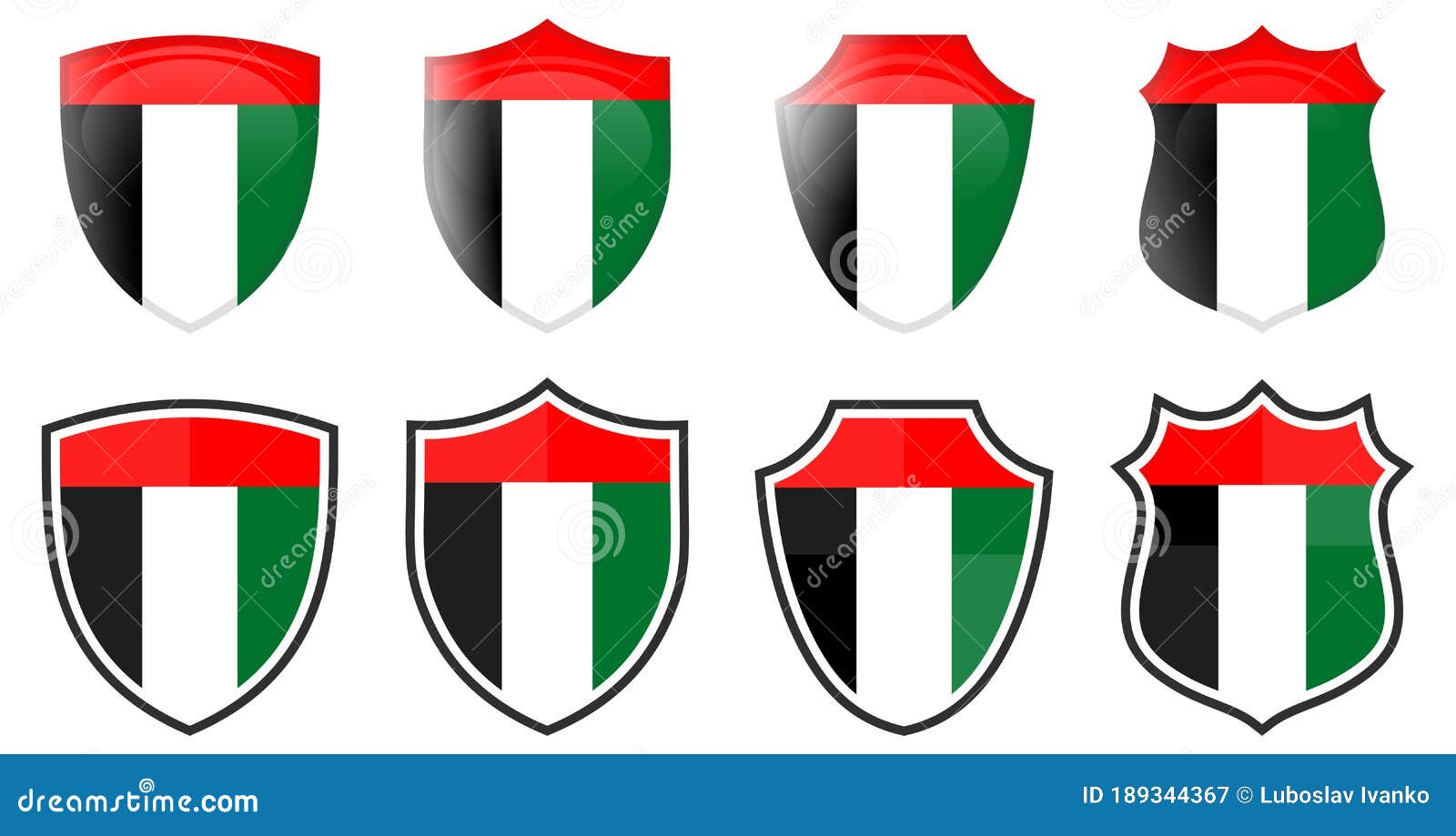 Vertical UAE Flag in Shield Shape, Four 3d and Simple Versions. United ...