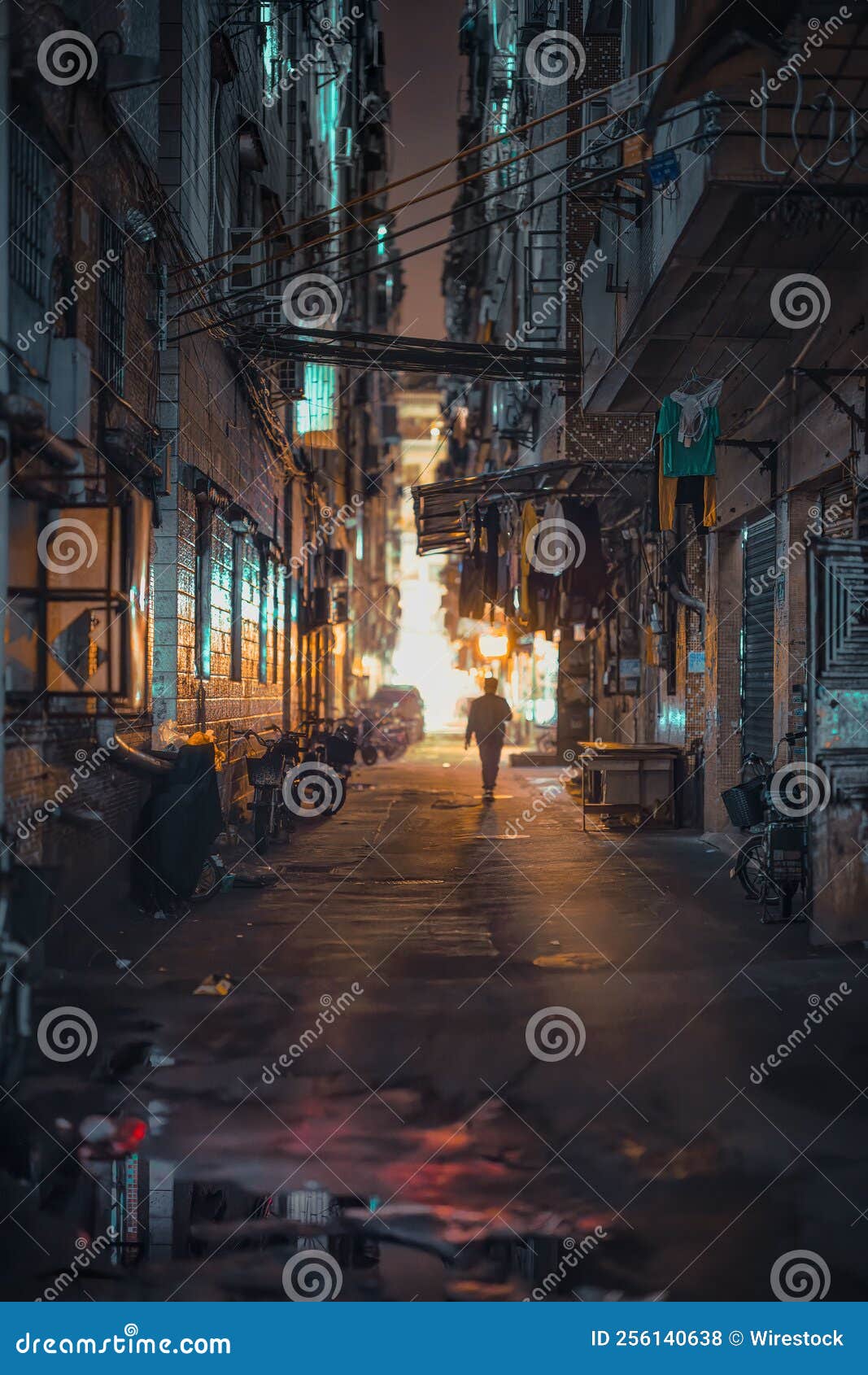 Vertical Urban Street at Night Stock Photo - Image of reflecting ...