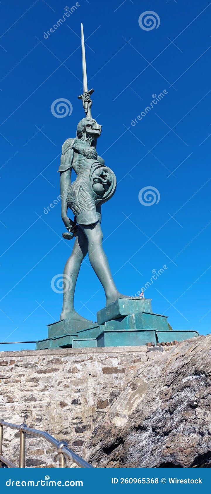 Vertical of the Verity Sculpture at Ilfracombe Harbour, Devon with a ...
