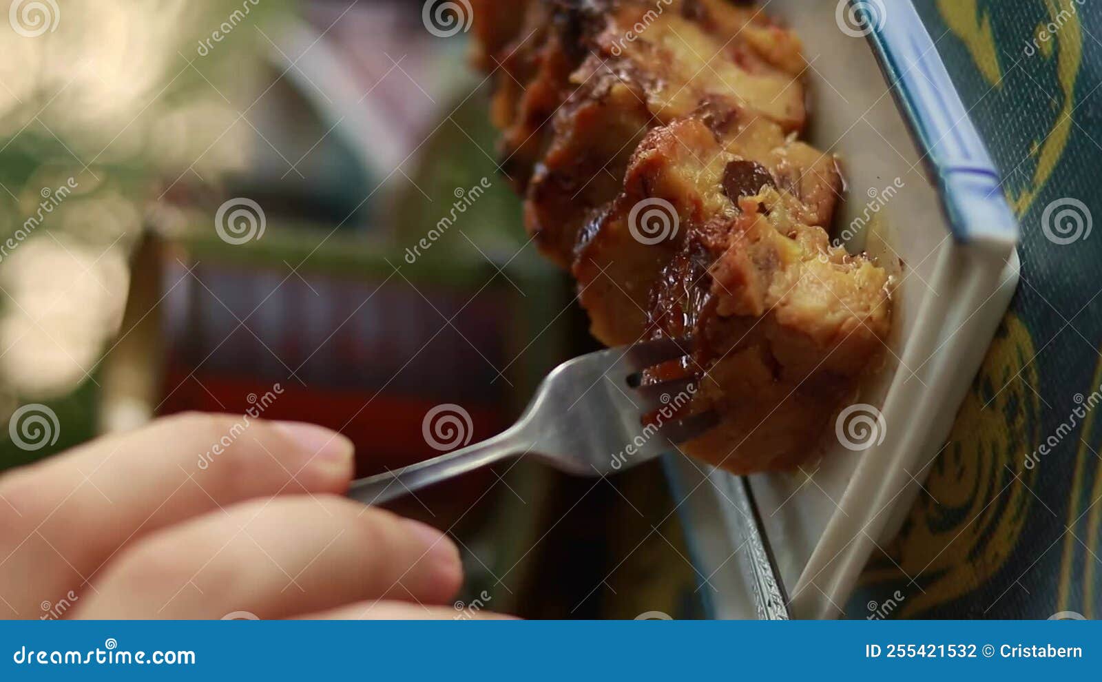 Close Up of Eating Pineapple Pudding in a Cafe Stock Footage - Video of ...