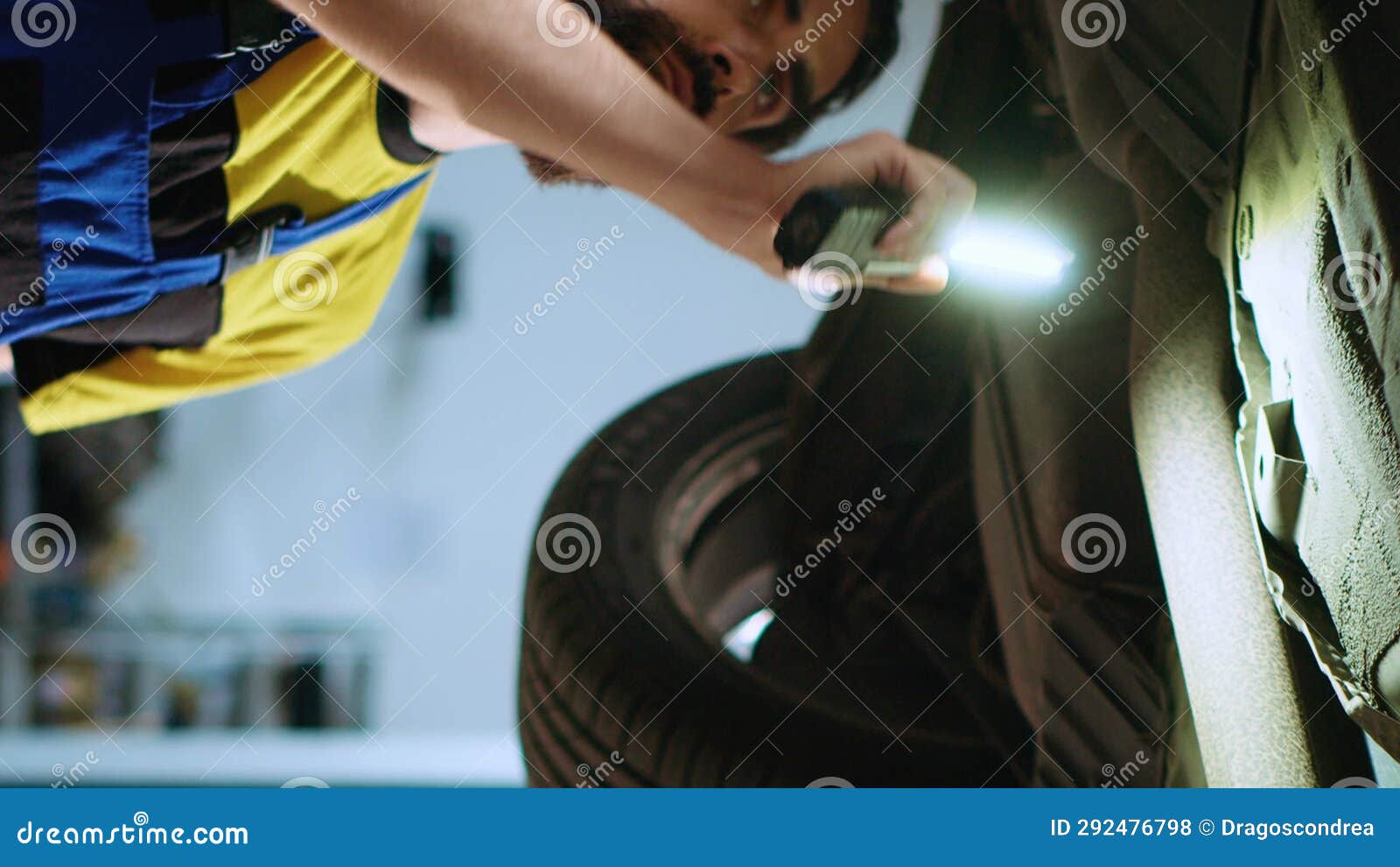 Vertical Video Employee Inspects Car on Overhead Lift Stock Footage ...