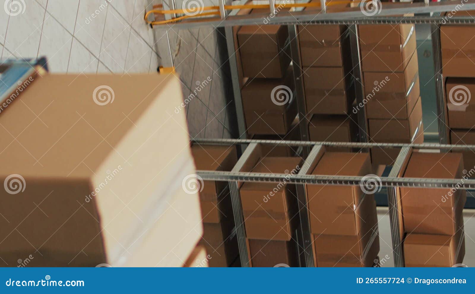 Vertical Video: Empty Warehouse with Office Desk Space and Shelves ...