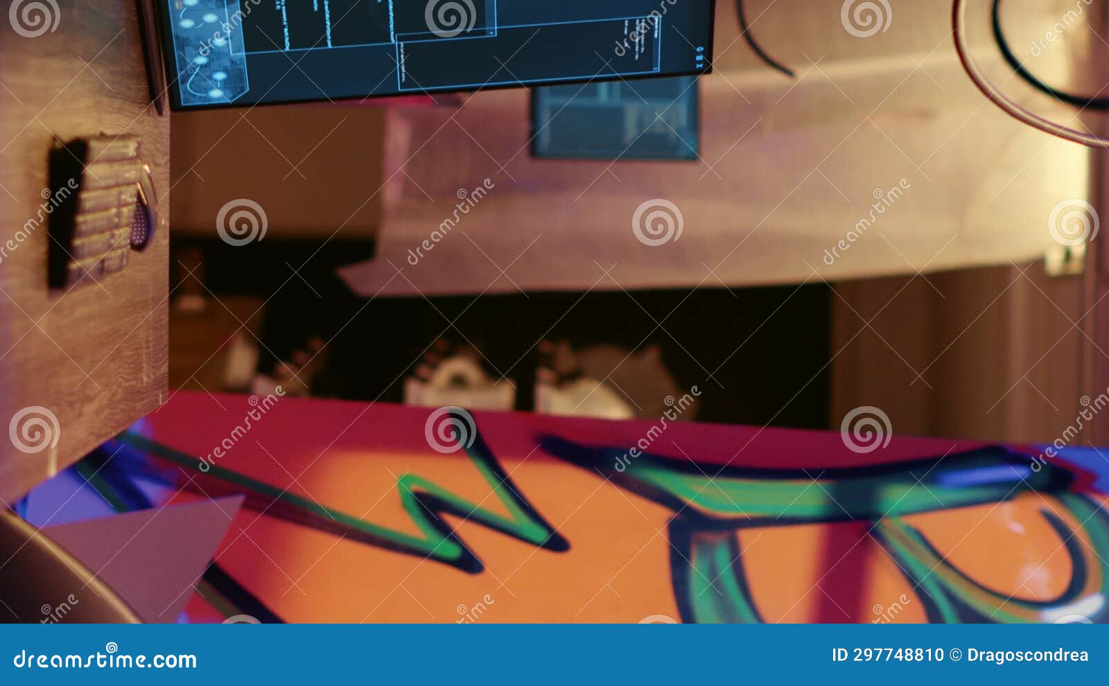 Vertical Video Graffiti Painted Empty Hideaway with PCs Stock Footage ...