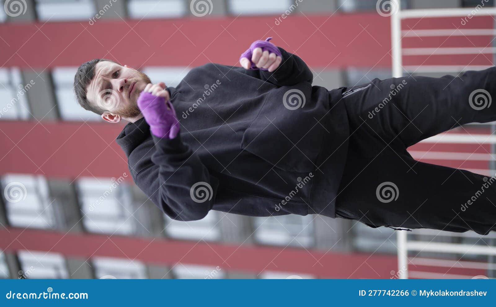 Vertical Video of an Athlete Guy Boxer Who is Training Stock Footage ...