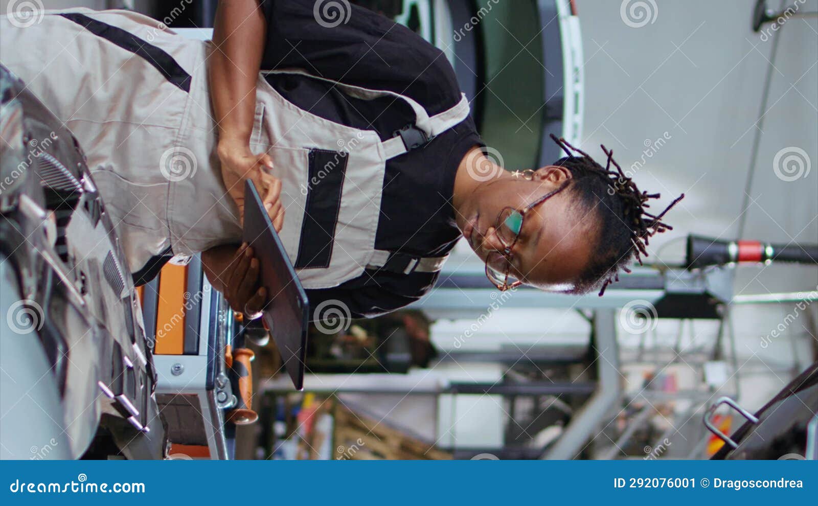 Vertical Video Engineer Working in Professional Garage Stock Video ...