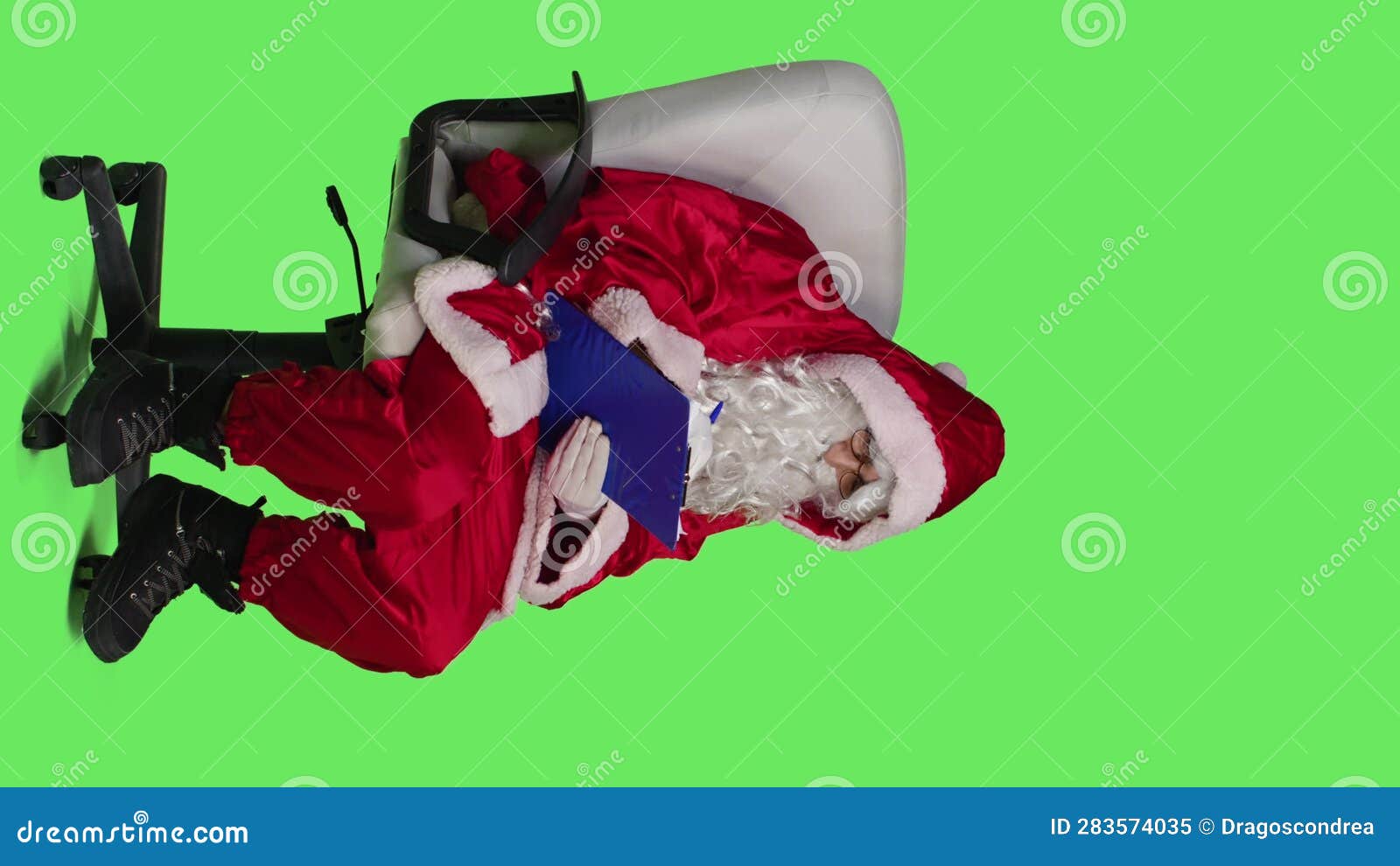 Vertical Video Side View of Santa Character Write Notes on Files Stock ...