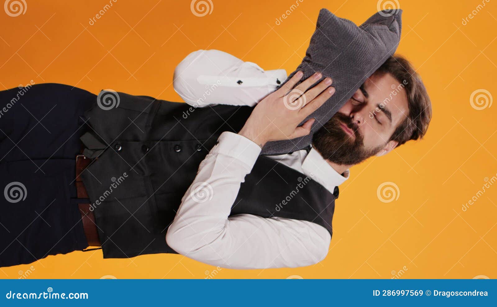 Vertical Video Tired Diner Employee Napping on Pillow Stock Video ...