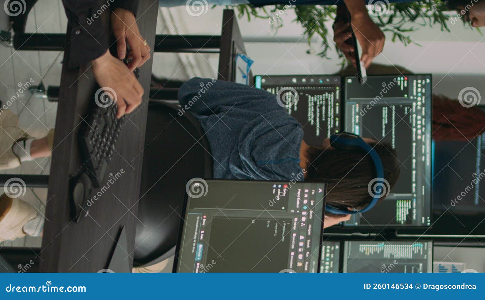Vertical Video Woman Programer Typing Source Code On Computer Keyboard