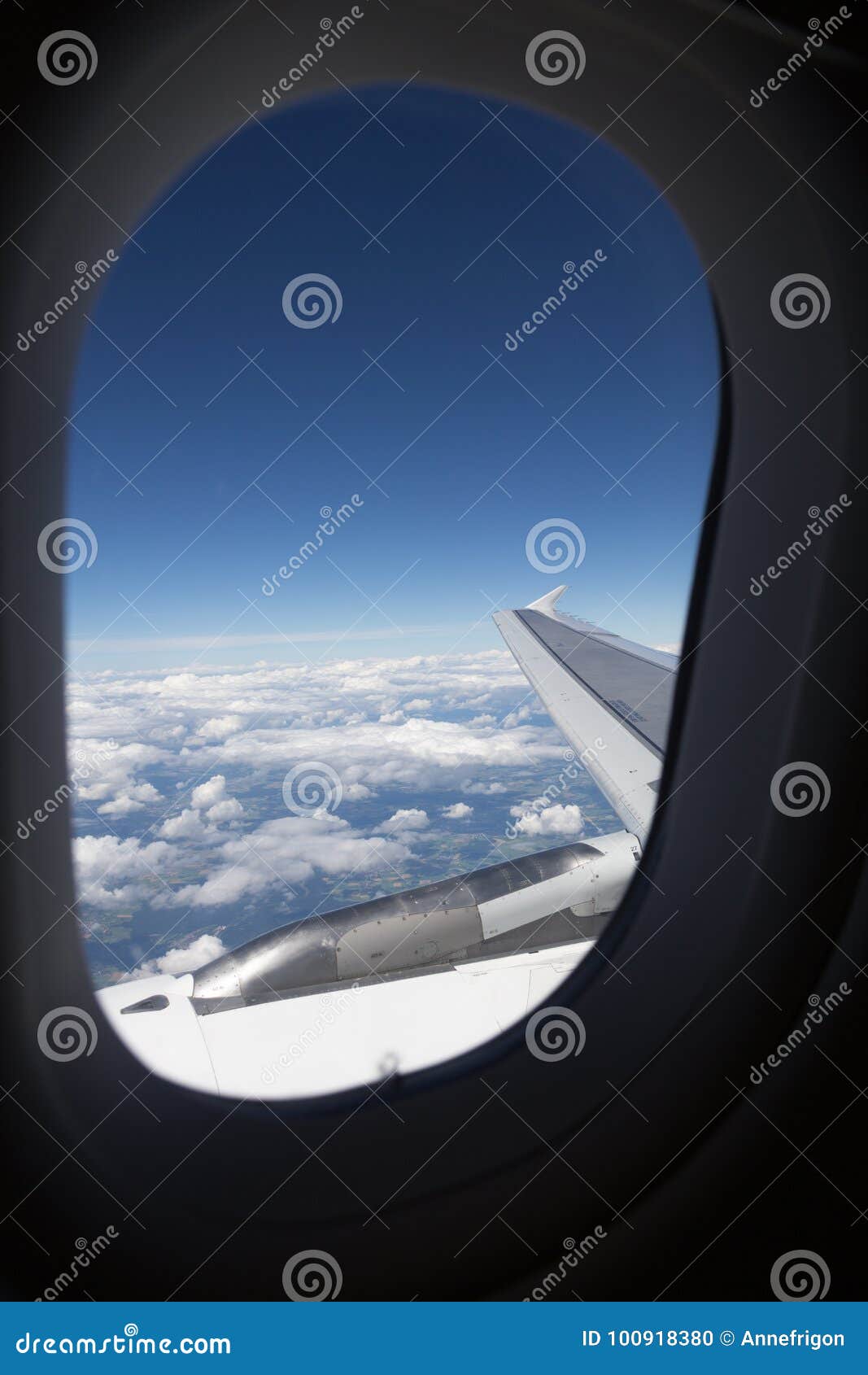 Plane Window, Wing, Clouds and Blue Sky Stock Photo - Image of ...