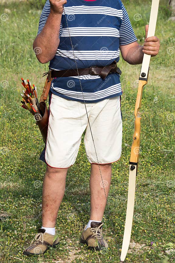 Vertical View of an Archery Teacher during a Lesson Explaining H Stock ...