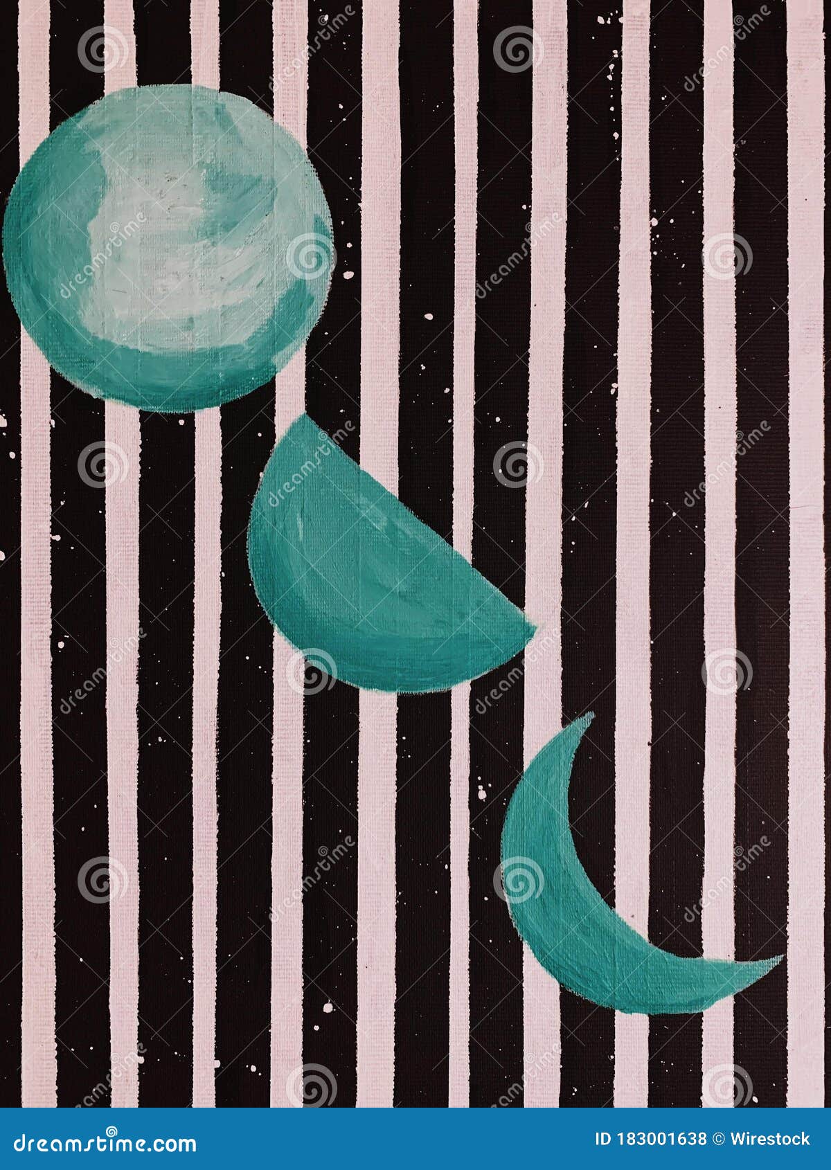 Vertical View of a Blue Painted Moon Figures on a Black and White ...