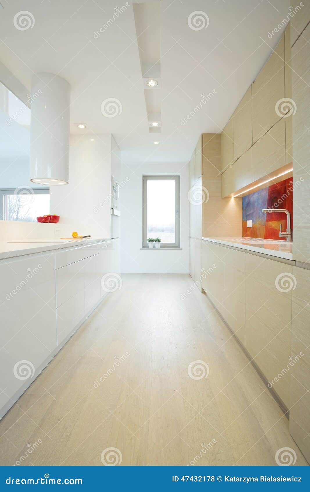 Vertical View of Bright Kitchen Stock Photo - Image of decorate, modern ...