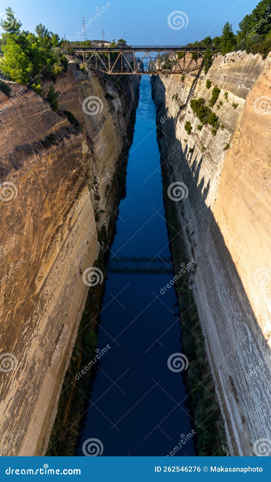 Vertical View of the Canal of Corinth in Southern Greece Stock Photo ...