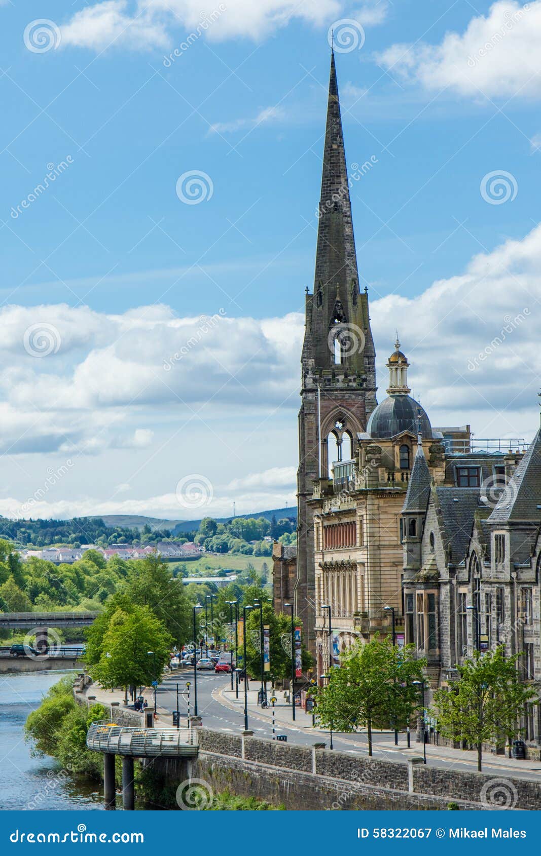 Vertical View of Cathedral and River in Perth Scotland Stock Image ...