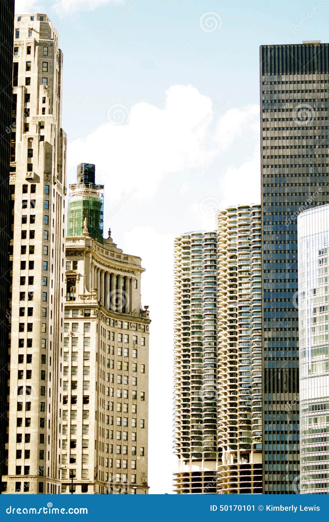 Vertical View of Downtown Chicago Buildings with Clouds. Stock Image ...