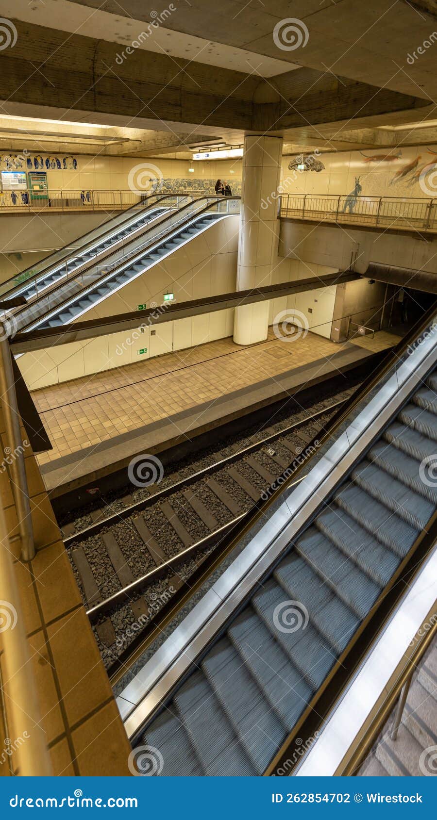 Vertical View of the Escalators at the the Subway Station in Frankfurt ...